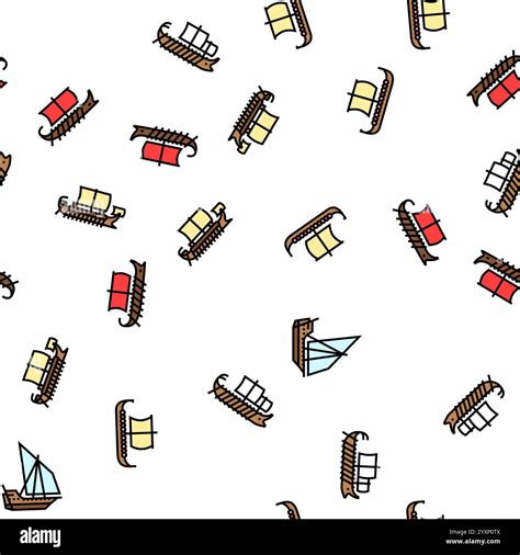 Ancient Ship Maritime Vessel Vector Seamless Pattern Thin Line Illustration Stock Vector Image