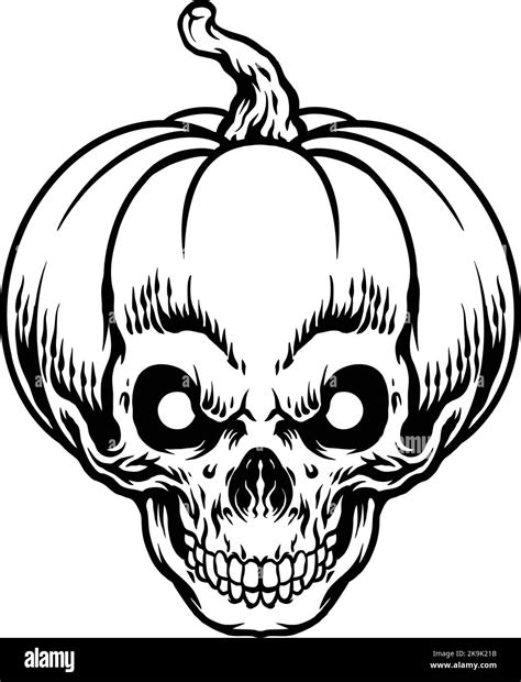 Halloween Pumpkin Skull Monochrome Clipart Vector Illustrations For