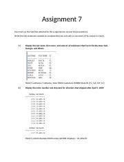 Assignment Docx Assignment You Must Use The SQL Files Attached To The Assignment To Answer