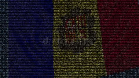 Waving Flag Of Andorra Made Of Text Symbols On A Computer Screen