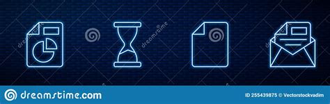 Set Line File Document Document With Graph Chart Old Hourglass And Mail And E Mail Glowing