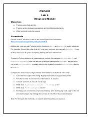 Lab 4 Pdf CSCA20 Lab 4 Stings And Module Objectives Practice Using