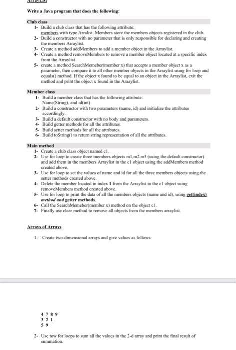 Solved Write A Java Program That Does The Followingclub