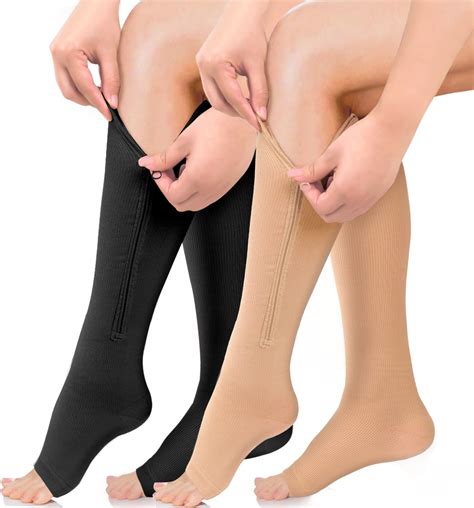 ACTINPUT 2 Pairs Compression Socks Toe Open Leg Support Stocking Knee High Socks With Zipper 04