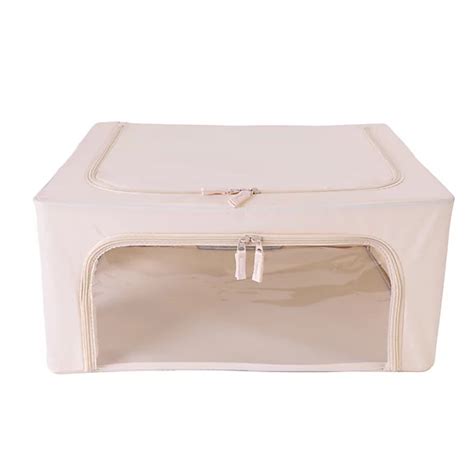 Periea Beau Folding Collapsible Stackable Fabric Home Storage Boxes With Steel Frames Tan Medium