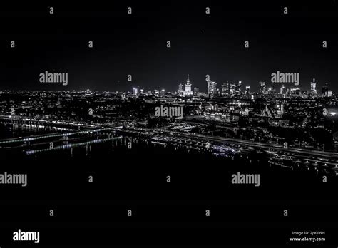 Warsaw Poland Cityscape With High Angle Above Aerial View Of Historic