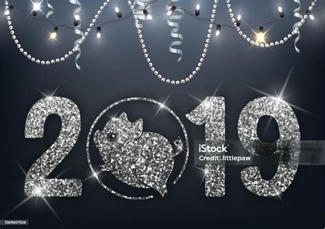빨간 배경 중국 별자리 상징 벡터 일러스트 레이 션에 돼지 2019 은색 반짝이 디자인의 새 해 2019년에 대한 스톡 벡터