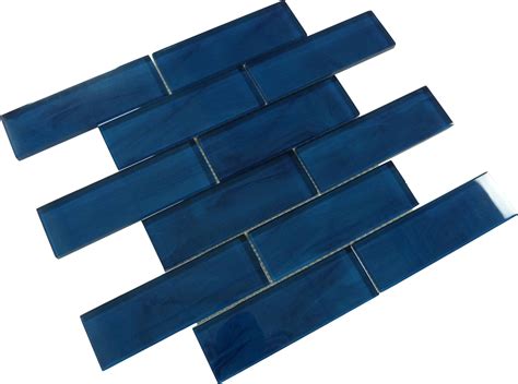 Victorian Icon Exotic Plume Blue 2x6 Glossy Glass Tile Oasis Tile