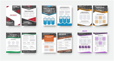 사진 및 다양 한 기하학적 디자인 요소에 대 한 장소를 가진 플라이어 템플릿 집합 전단지에 대한 스톡 벡터 아트 및 기타 이미지 전단지 형판 설계도 Istock