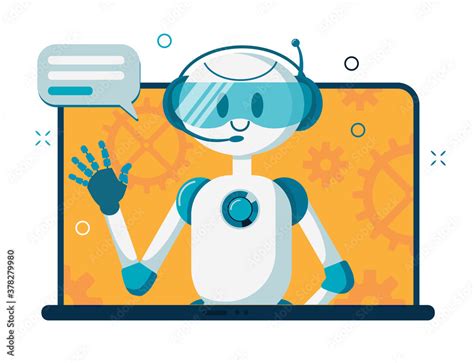 Smiling Chat Bot Character Robot Helping Solve A Problems For Website Or Mobile Application