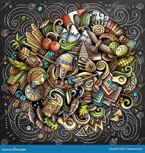 Peru Cartoon Vector Doodle Chalkboard Illustration Stock Illustration