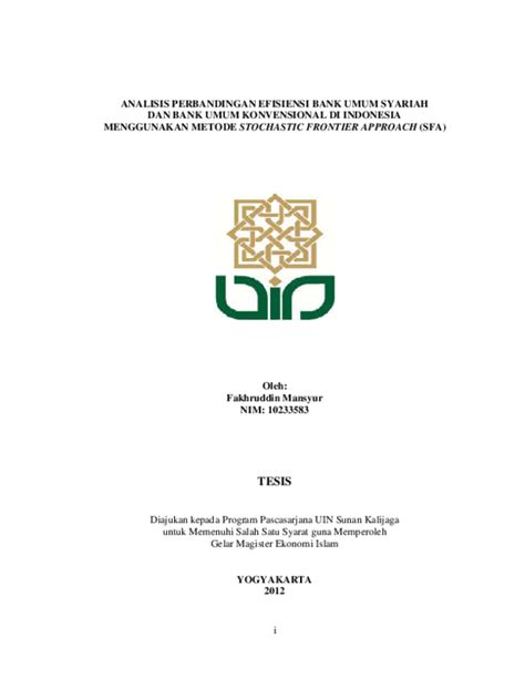 Pdf Analisis Efisiensi Perbankan Syariah Di Indonesia Metode Stochastic Frontier Analysis