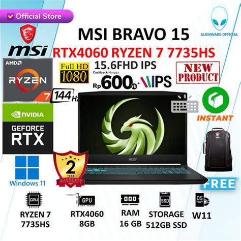Promo Msi Bravo 15 Rtx4060 Ryzen 7 7735hs 16gb 512ssd W11 156fhd Ips