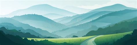 Illustrator A Mountain Range With A Sun In The Sky Stock Illustration