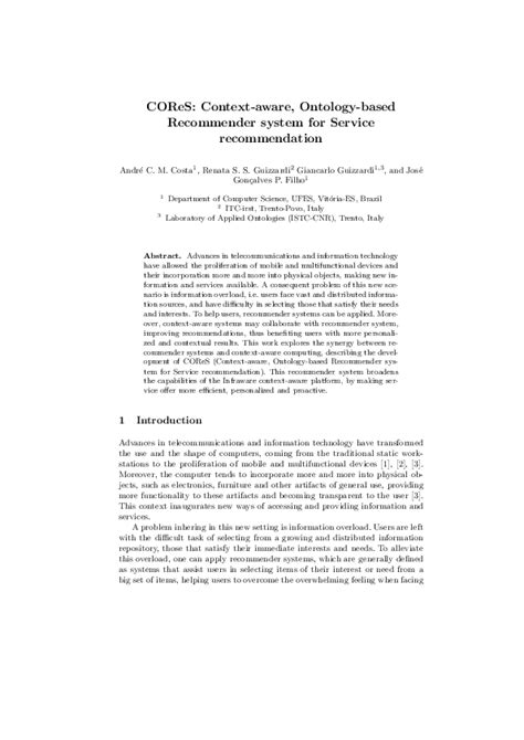 Pdf Cores Context Aware Ontology Based Recommender System For Service Recommendation