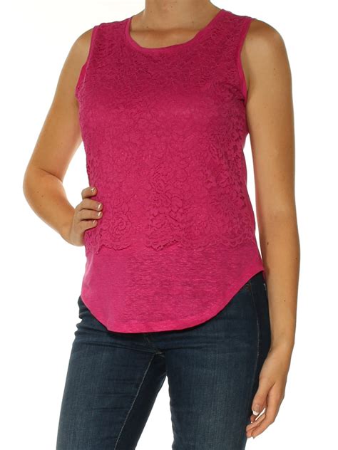 Maison Jules Womens Pink Lace Sleeveless Jewel Neck Top Size 2xs