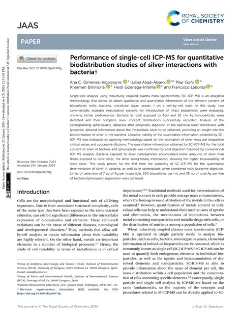 Pdf Performance Of Single Cell Icp Ms For Quantitative