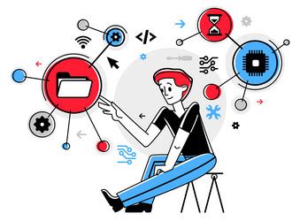Technician Computer Engineer Repairing Pc Outline Vector Image