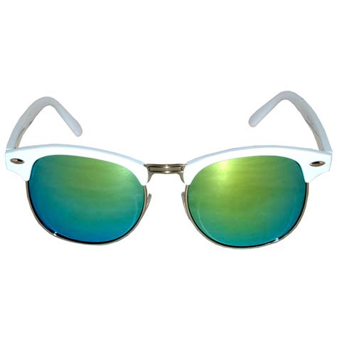Owl ® Eyewear Half Frame Sunglasses White Silver Metal Frame Mirror