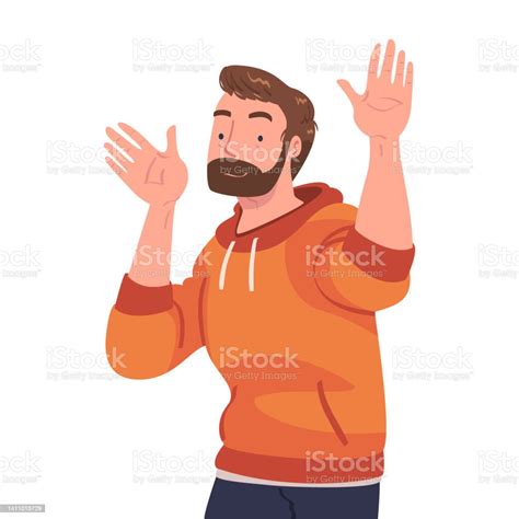 손을 흔드는 긍정적 인 제스처를 보여주는 남자 캐릭터 벡터 일러스트 레이 션 감정에 대한 스톡 벡터 아트 및 기타 이미지 감정 개념 긍정적인 감정 표현 Istock