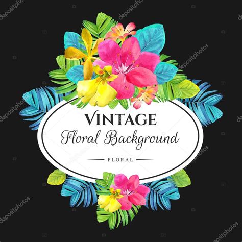 Illustration With Realistic Watercolor Flowers Botanical Illustration