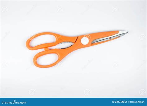 Scissors In Orange On A White Background Scissors With Serrations On The Handle Stock Image