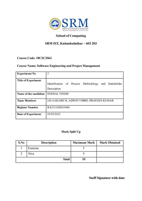 Ra2111026010466 Snehal Vinod 18csc206j Sepm Ex 2 School Of Computing Srm Ist Kattankulathur