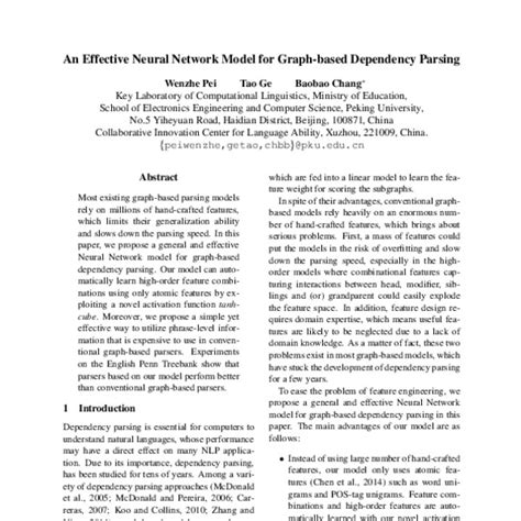 An Effective Neural Network Model For Graph Based Dependency Parsing Acl Anthology