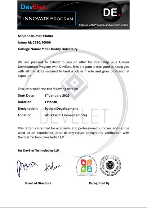 Internship Pythondevelopment Careergrowth Develet Technology