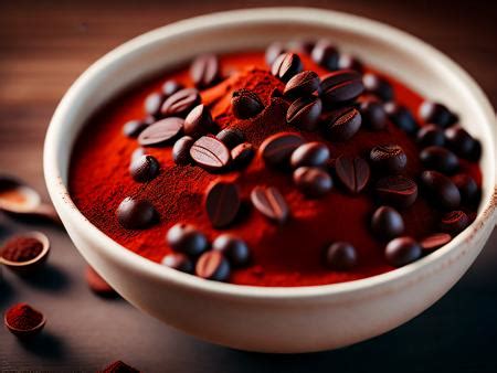 A White Bowl Filled With Red Powder And Chocolate Chips Image Design