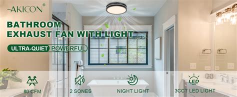 Akicon Bathroom Exhaust Fan With Light 80 Cfm 20 Sones Bathroom Fans