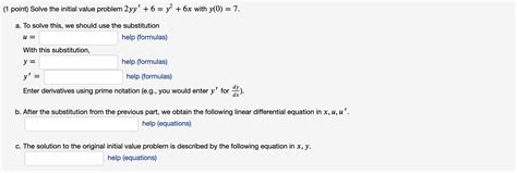 Solved 1 Point Solve The Initial Value Problem 2yy 6