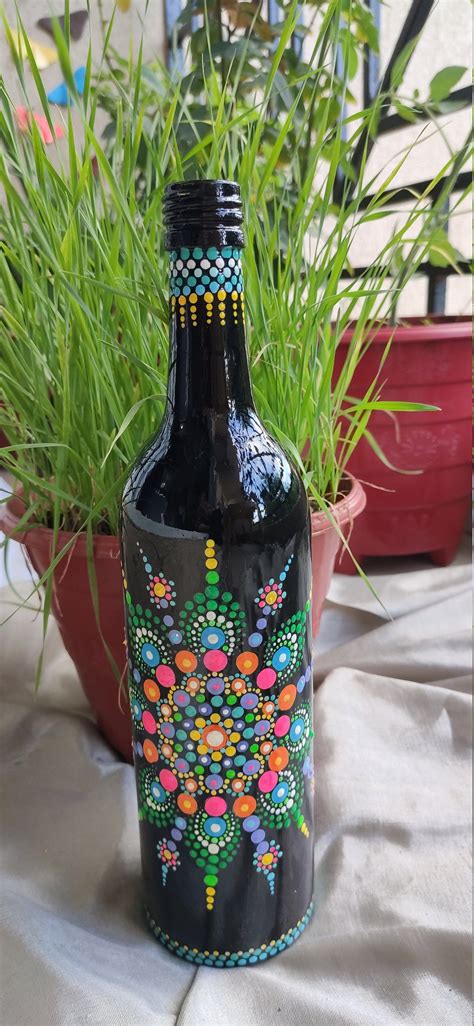 Dot Mandala Bottle Art Etsy Canada In 2023 Bottle Art Projects