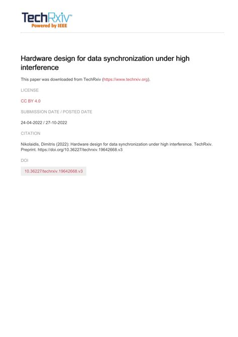 Pdf Hardware Design For Data Synchronization Under High Interference