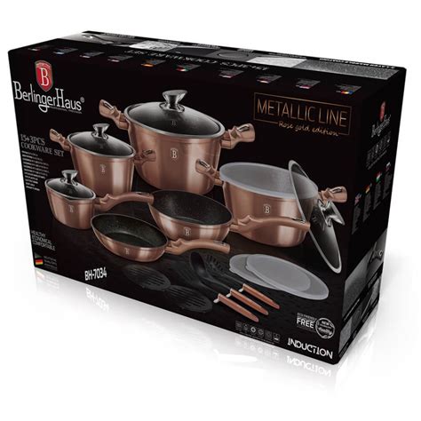 Set Oale Si Tigai 18 Piese Rose Gold Metallic Line Berlingerhaus Bh