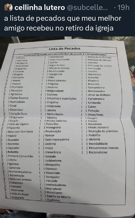 Descubra Pra Que Serve Lista De Pecados Que Viraliza Pela Web