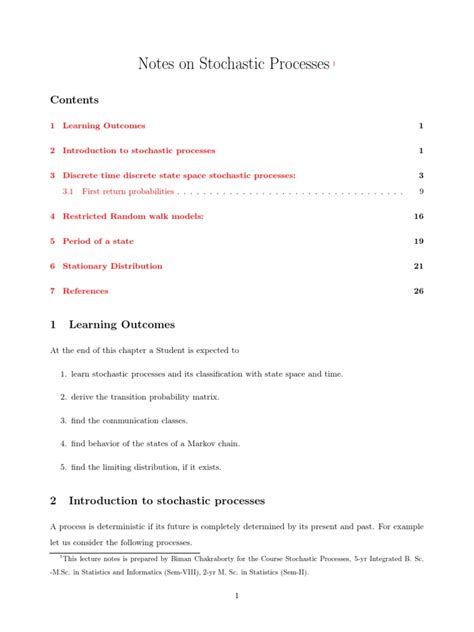Notes On Stochastic Processes 1 Learning Outcomes Pdf Markov Chain