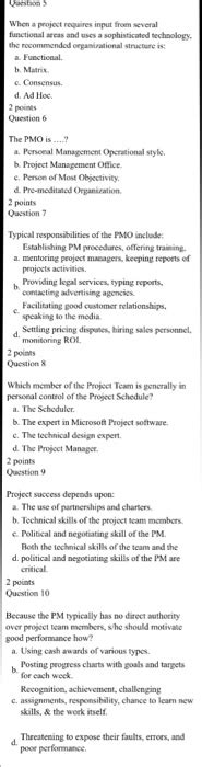 Solved When A Project Requires Input From Several Functional