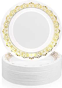 Amazon FoldTier 100 Pcs Paper Party Plates White And Gold