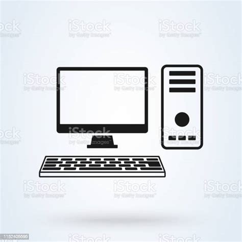 데스크톱 컴퓨터 평면 스타일입니다 벡터 일러스트 레이 션 아이콘 흰색 배경에 고립입니다 0명에 대한 스톡 벡터 아트 및 기타