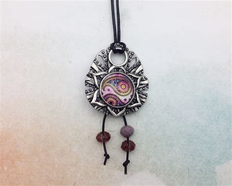 Pink Paisley Mandala Pewter Necklace Urban Charm