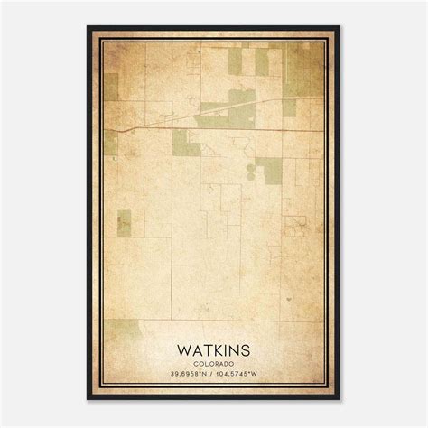 Vintage Watkins Colorado Map Poster Watkins Co City Road Wall Art
