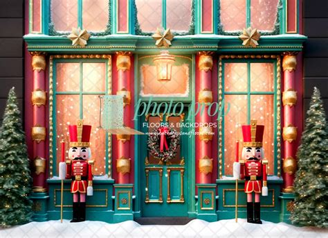 Surreal Red And Gold Nutcracker Christmas Shop Photography Backdrop