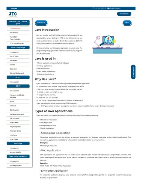 jtcindia org tutorials java java introduction php pdf