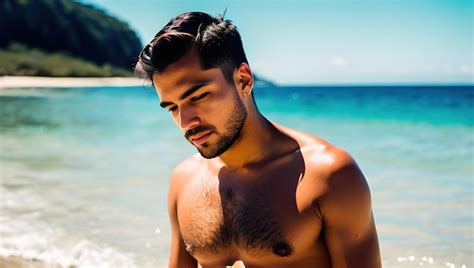 Premium AI Image A Man Sits On A Beach In Front Of A Blue Sky