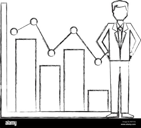 Businessman With Statistics Bar Chart Pointed Line Stock Vector Image And Art Alamy