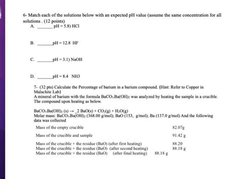 solved 6 match each of the solutions below with an expected