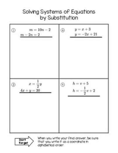 Algebra Solving Systems Of Equations Using Substitution Tpt