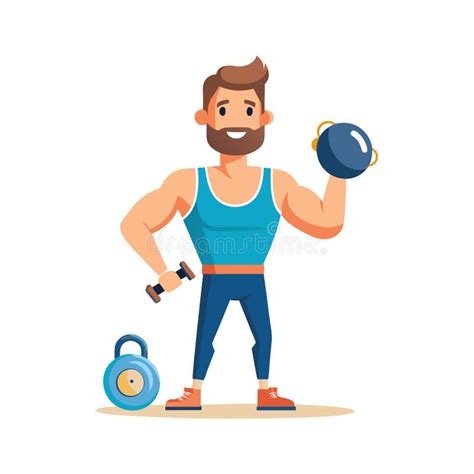 Cartoon Man Exercising With Weights In A Gym Fitness And Healthy
