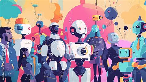 An Ai Brainstorming Session An Illustration Of A Diverse Group Of Ai Powered Robots
